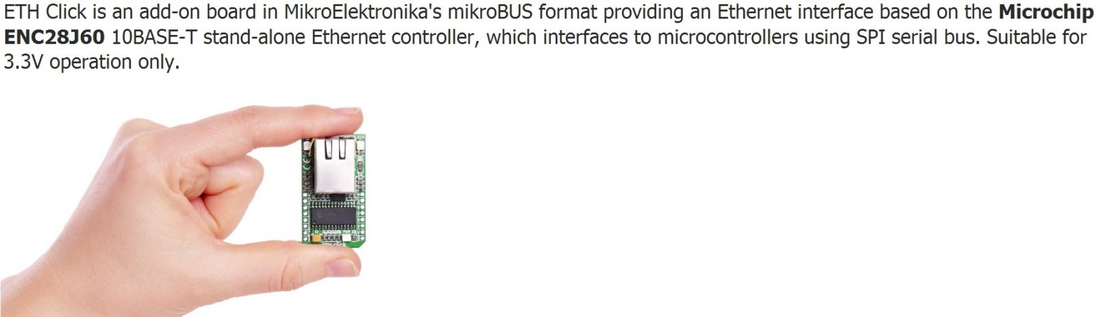 MIKROELEKTRONIKA ETH CLICK MIKROBUS ADD-ON-BOARD מוצרי פיתוח לאלקטרוניקה סידרה : 9872